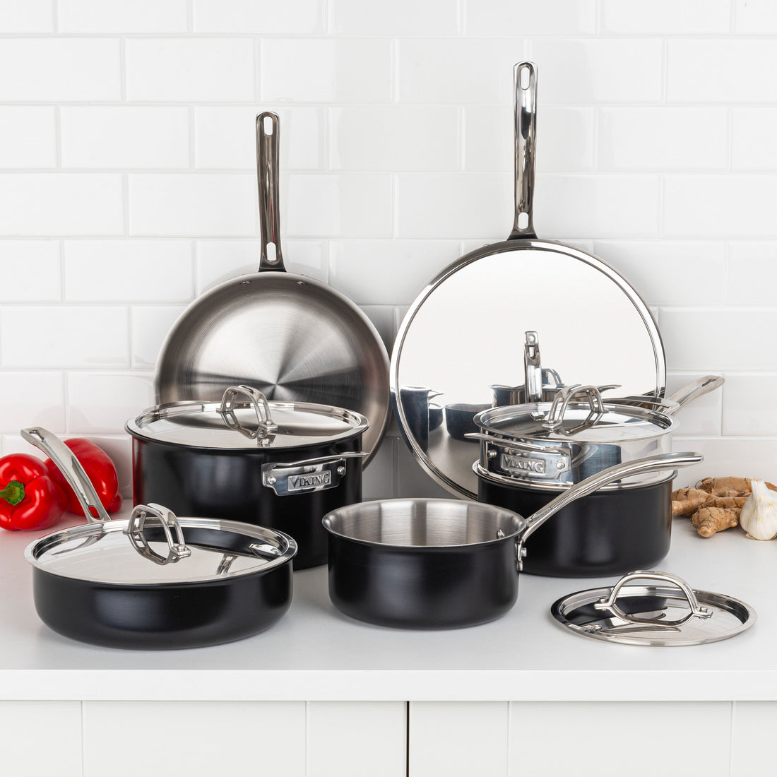 Viking 12pc 3-Ply Cast Black Exterior Stainless Steel Cookware Set wit