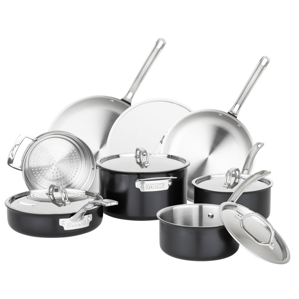 Viking 12pc 3-Ply Cast Black Exterior Stainless Steel Cookware Set wit