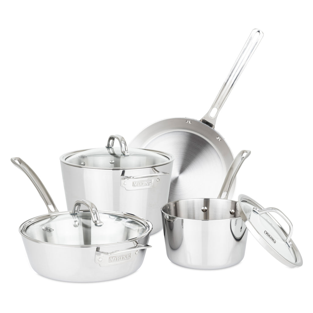 Viking Contemporary 3-Ply Stainless Steel 7-Piece Cookware Set with Gl
