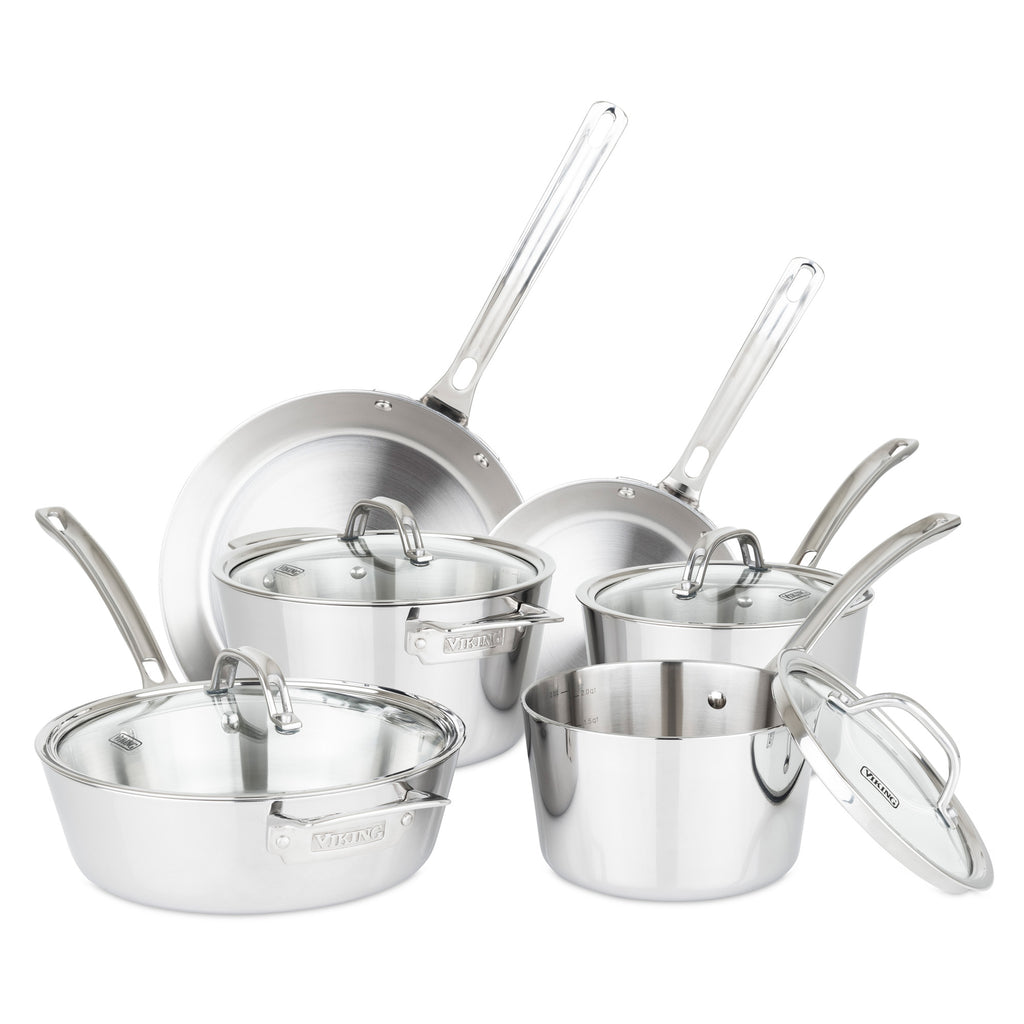 Viking Contemporary 3-Ply Stainless Steel 10-Piece Cookware Set with G